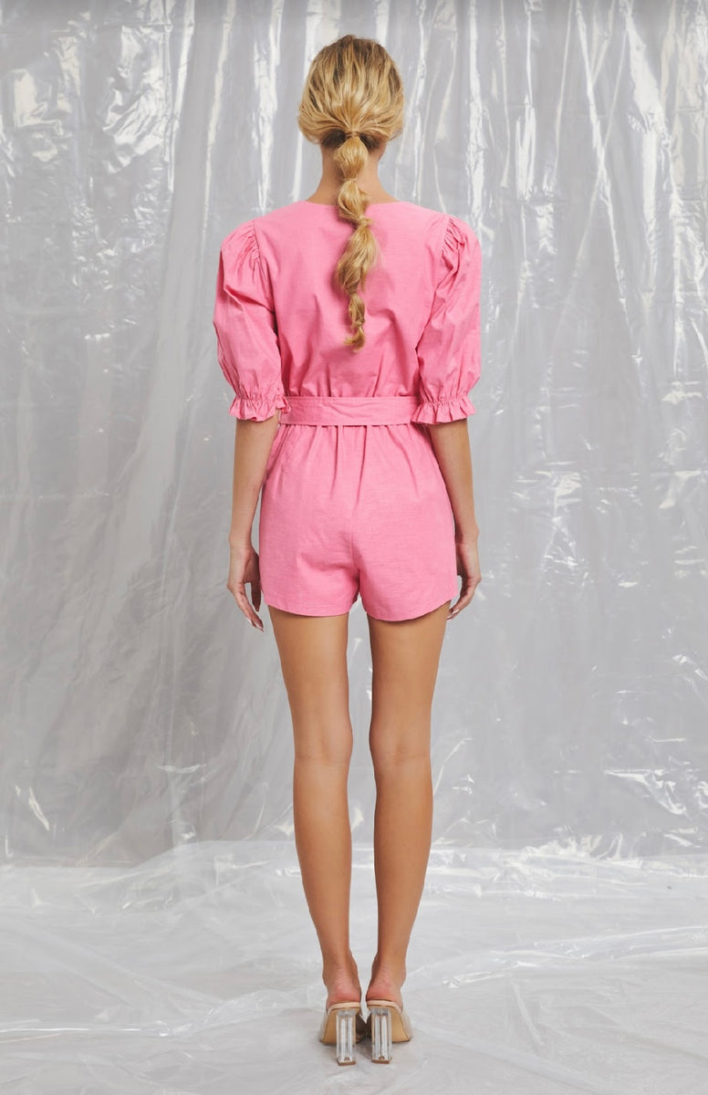 Self-Covered Buckle Linin Romper – My pink rose